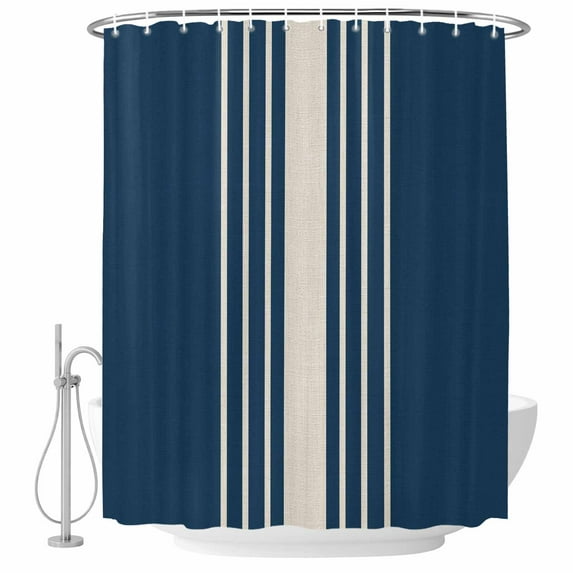 Abstract White Striped Bathroom Shower Curtains with Hooks, Simple Blue ...