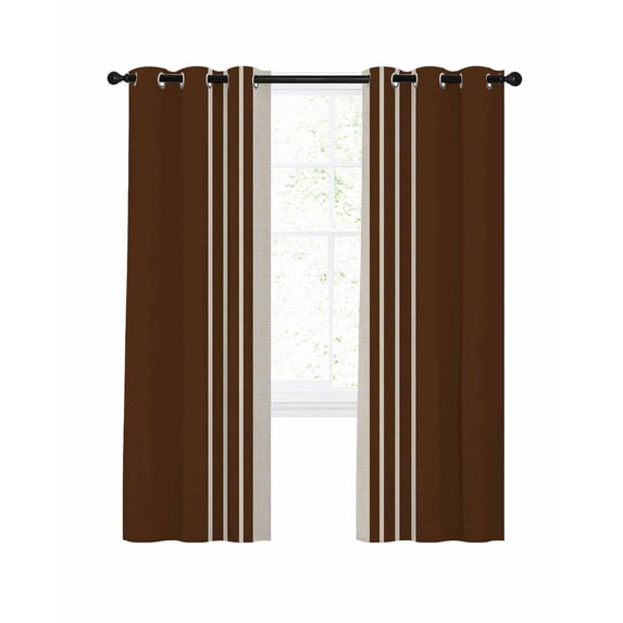 Abstract White Striped Blackout Curtains 2 Panels Set Simple Brown ...