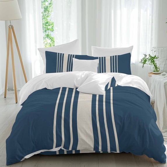 Abstract White Striped Comforter Set California King Size, Simple Blue ...
