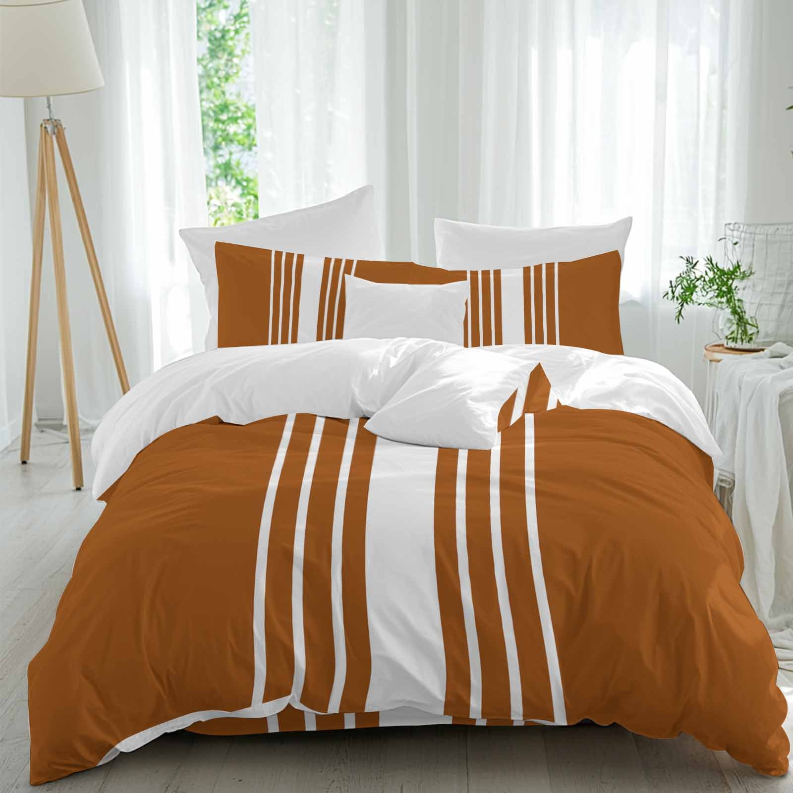 Abstract White Striped Comforter Set Full Size, Simple Brown Background ...