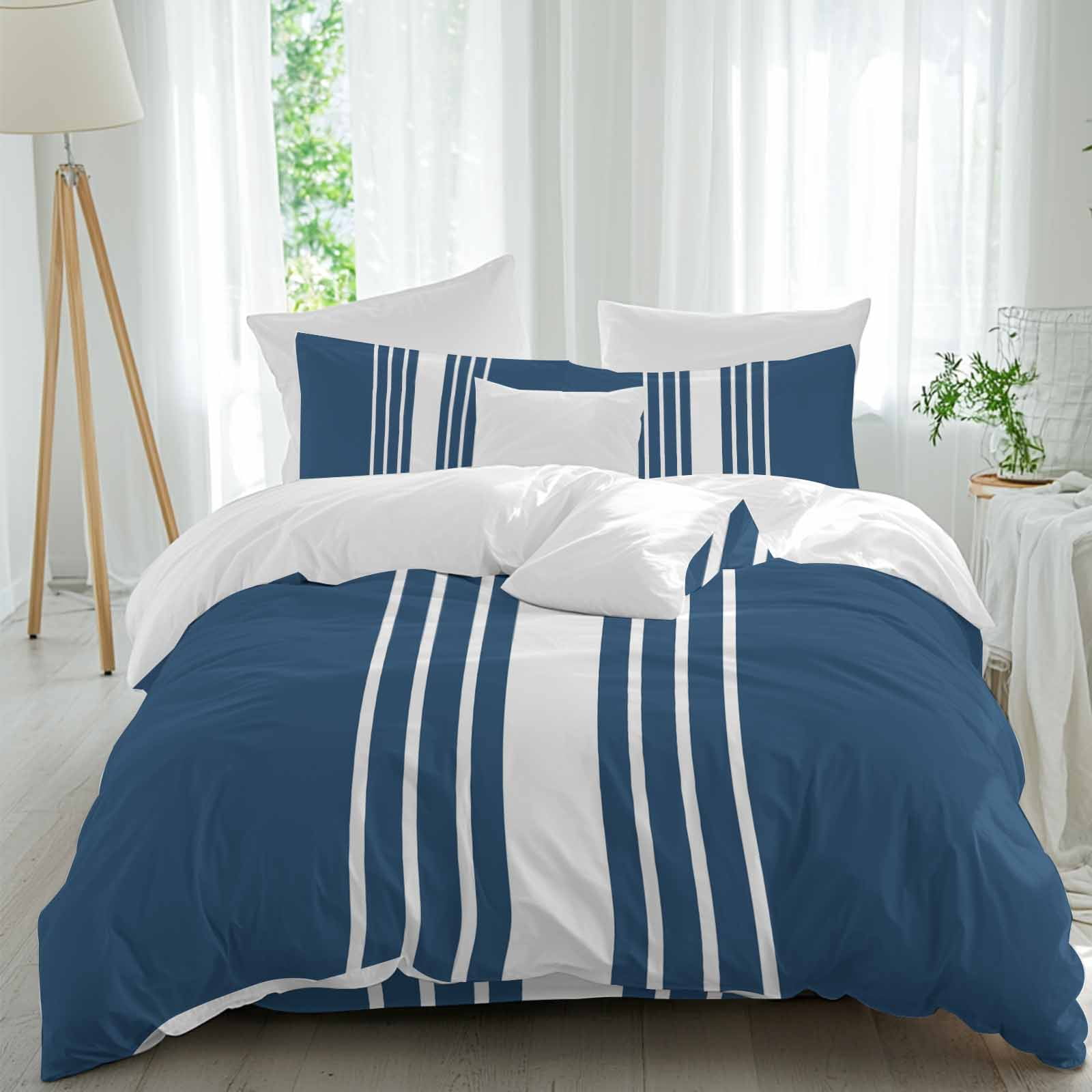 Abstract White Striped Comforter Set Queen Size, Simple Blue Background ...
