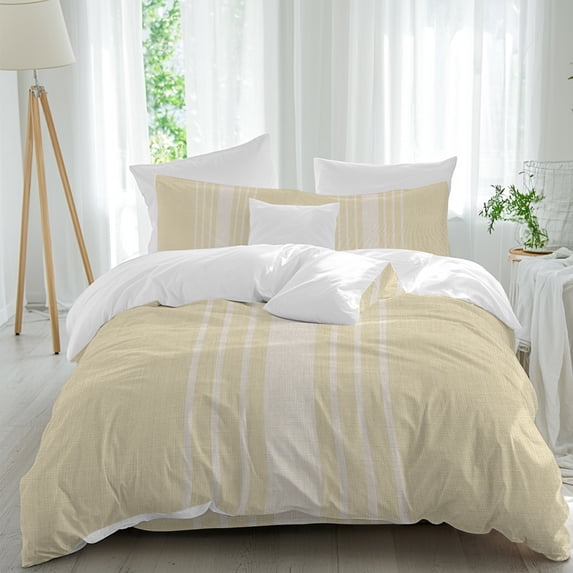 Abstract White Striped Comforter Set Twin Size, Simple Yellow Linen ...