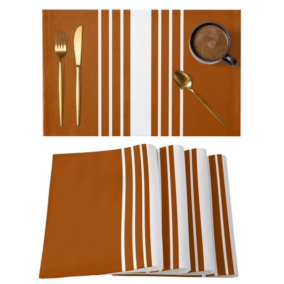 Abstract White Striped Cotton Linen Placemats Set of 1, Simple Brown ...