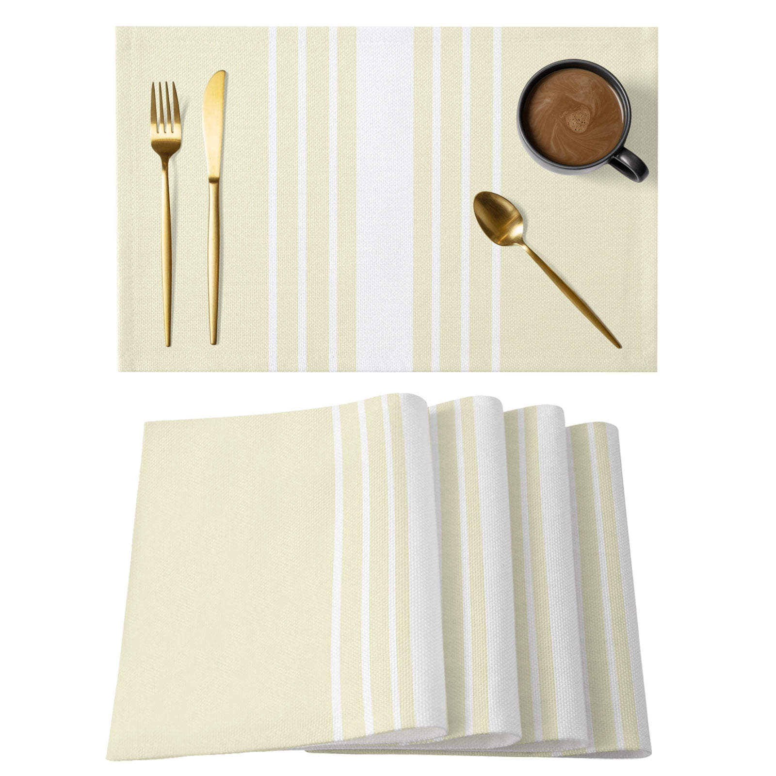 Abstract White Striped Cotton Linen Placemats Set of 12, Modern Simple ...