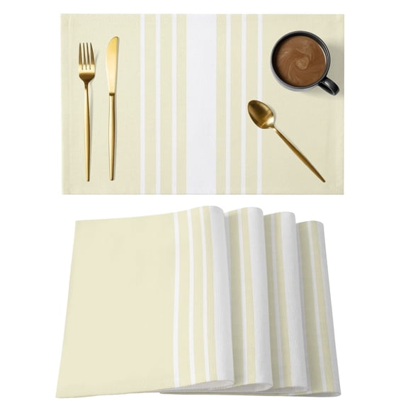 Abstract White Striped Cotton Linen Placemats Set of 12, Modern Simple ...
