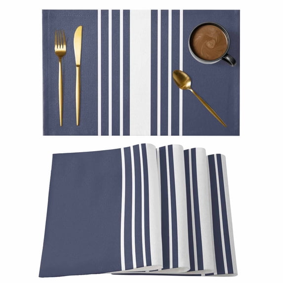 Abstract White Striped Cotton Linen Placemats Set of 2, Simple Blue ...