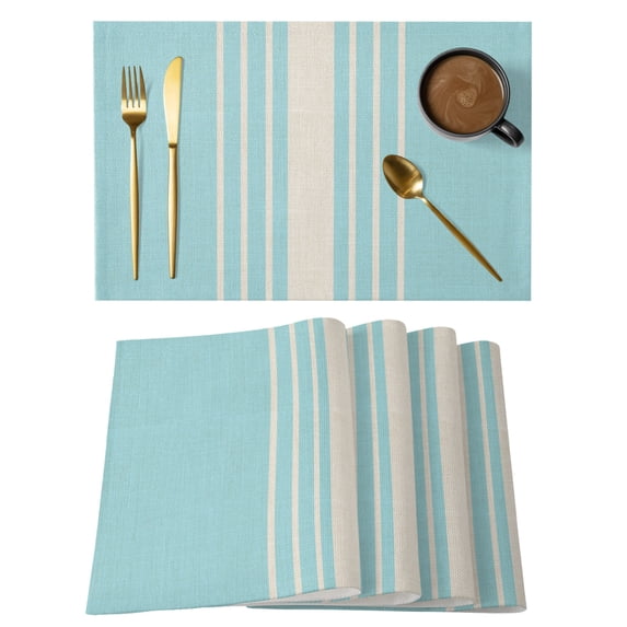 Abstract White Striped Cotton Linen Placemats Set of 8, Modern Pink ...