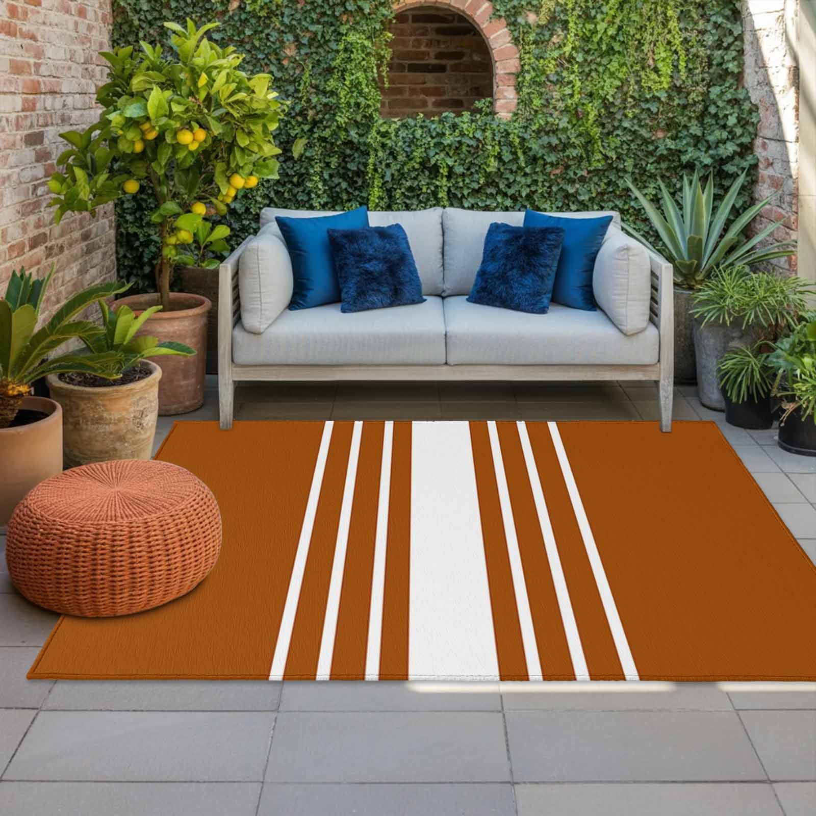 Abstract White Striped Indoor Outdoor Rugs 5x7 Ft, Simple Brown ...