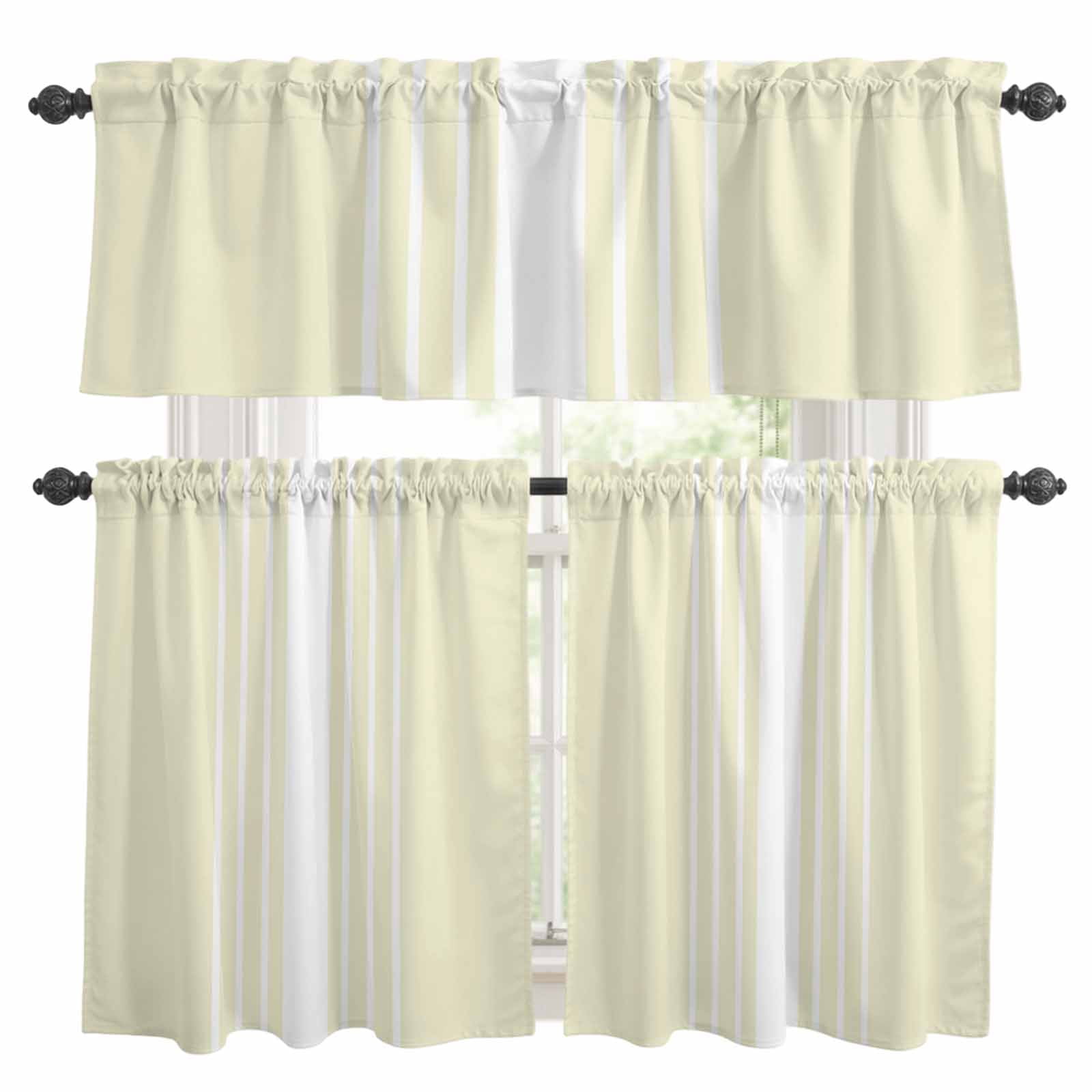 Abstract White Striped Kitchen Curtains and Valances Set, Modern Simple ...