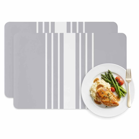 Abstract White Striped Leather Placemats Set of 2, 12x18 Inch, Simple ...