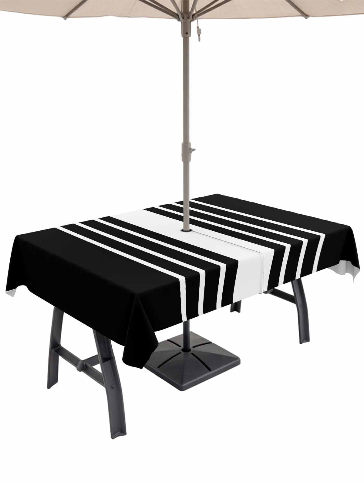 Abstract White Striped Rectangle Outdoor Tablecloth with Umbrella Hole ...