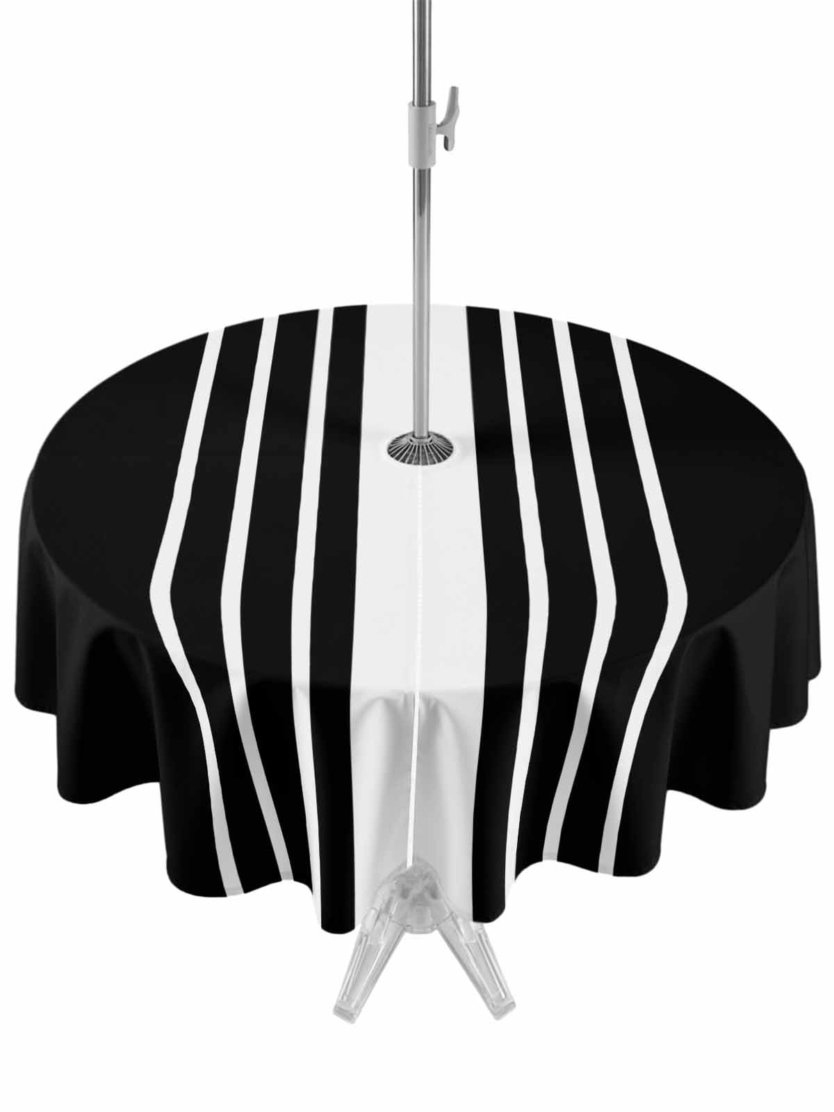 Abstract White Striped Round Outdoor Tablecloth with Umbrella Hole ...