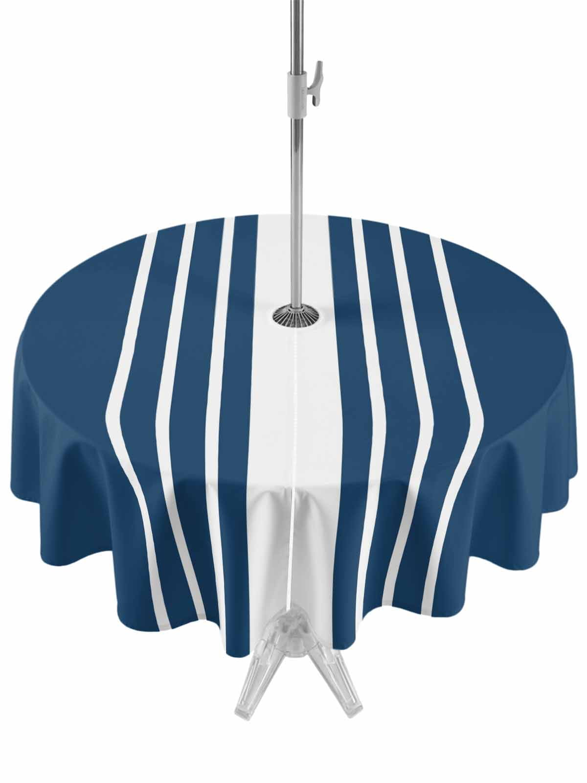 Abstract White Striped Round Outdoor Tablecloth with Umbrella Hole ...