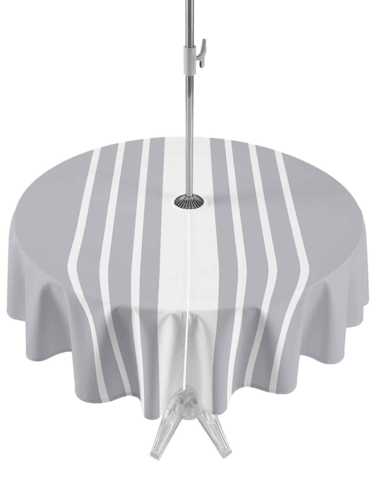 Abstract White Striped Round Outdoor Tablecloth with Umbrella Hole ...