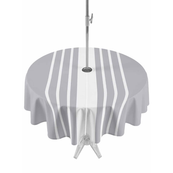 Abstract White Striped Round Outdoor Tablecloth with Umbrella Hole ...