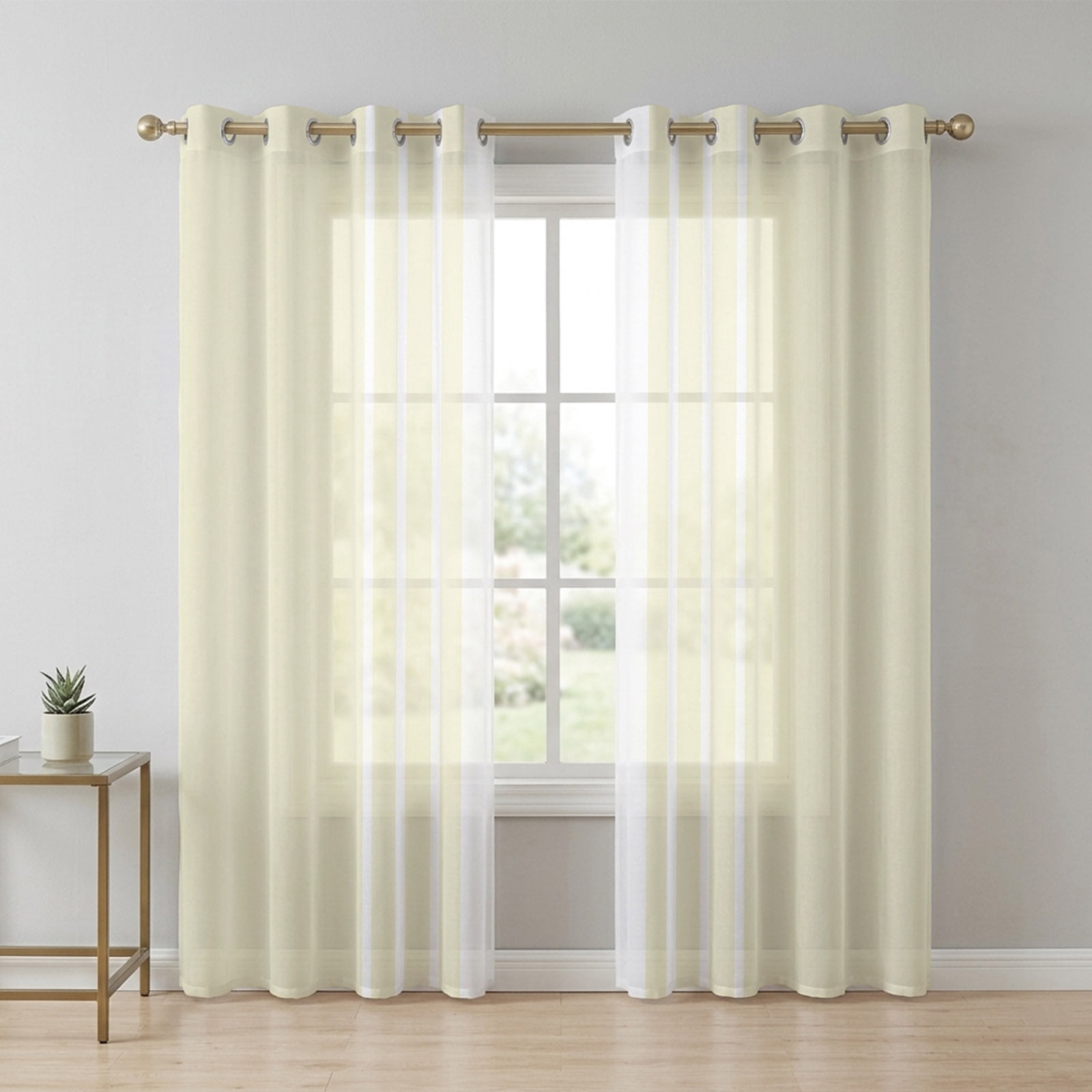 Abstract White Striped Sheer Curtains 63 Inch Long 2 Panels, Modern ...