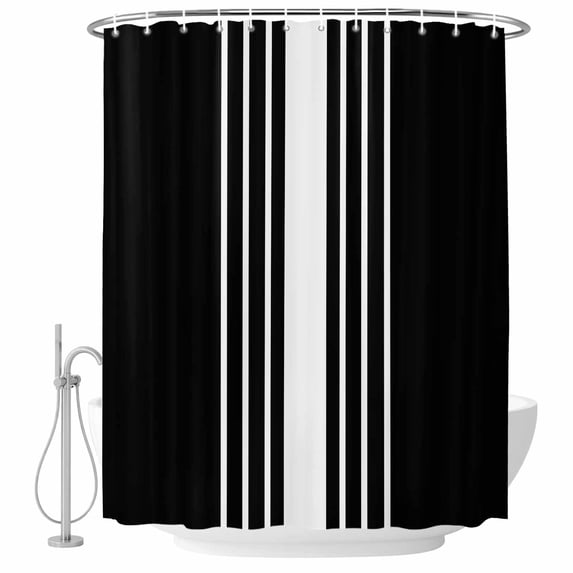 Abstract White Striped Shower Curtain for Bathroom, Simple Black ...