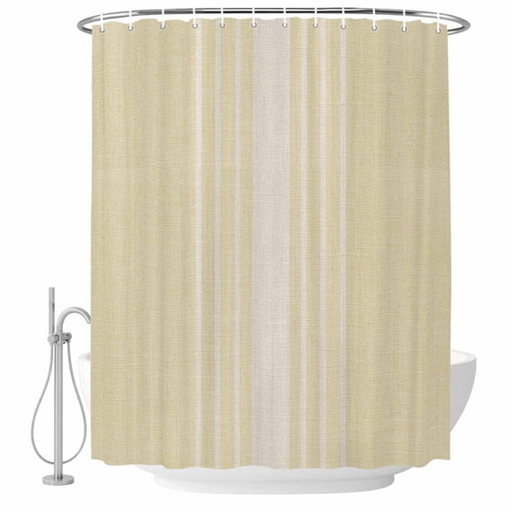 Abstract White Striped Shower Curtain for Bathroom, Simple Yellow Linen ...