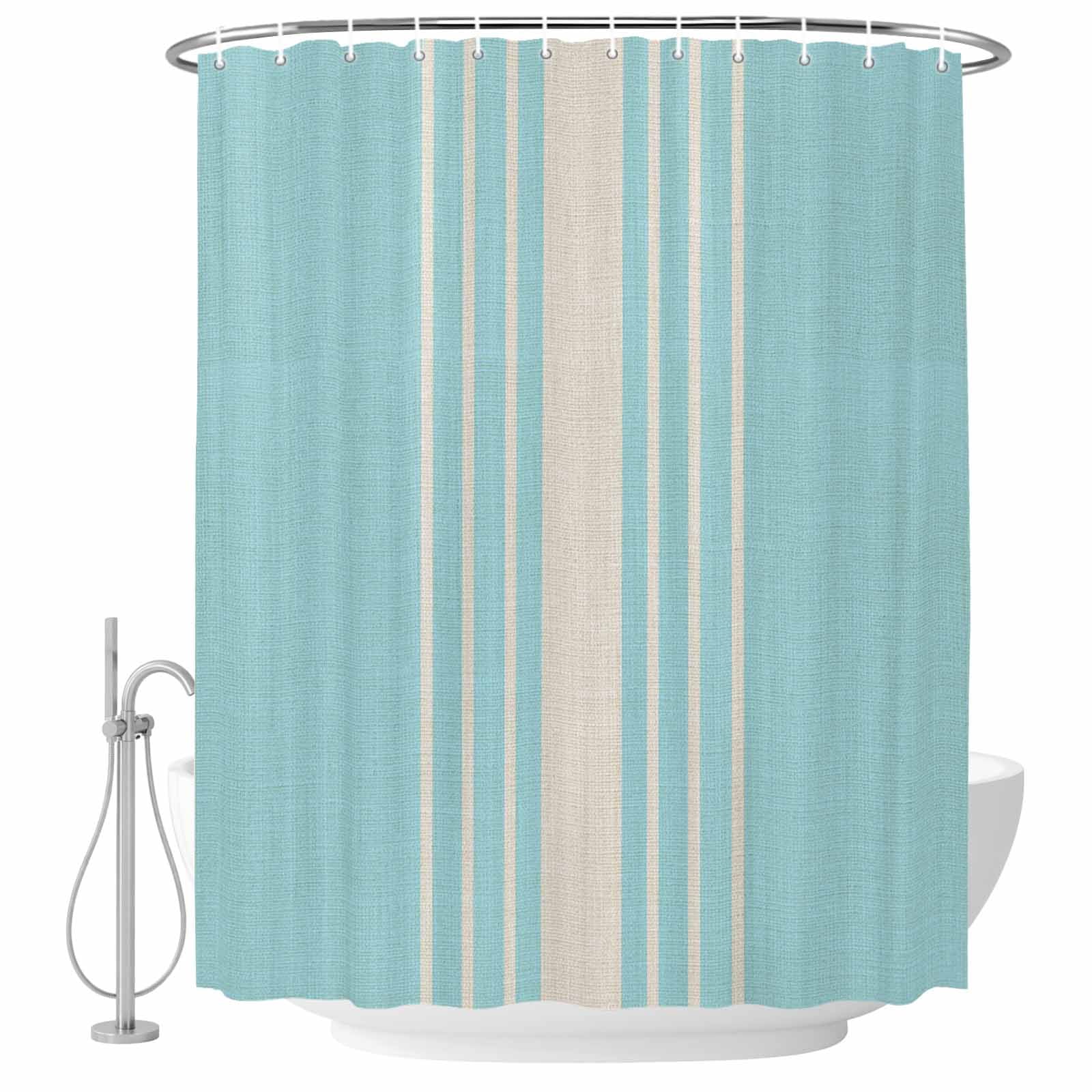 Abstract White Striped Shower Curtain Set with Hooks, Modern Pink Linen ...