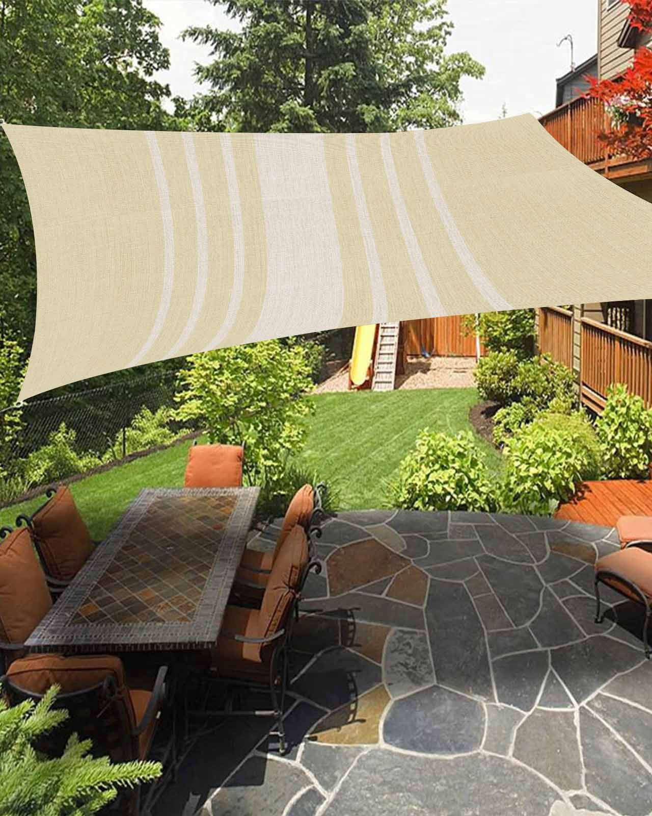 Abstract White Striped Sun Shade Sail 14'X18' Simple Yellow Linen ...