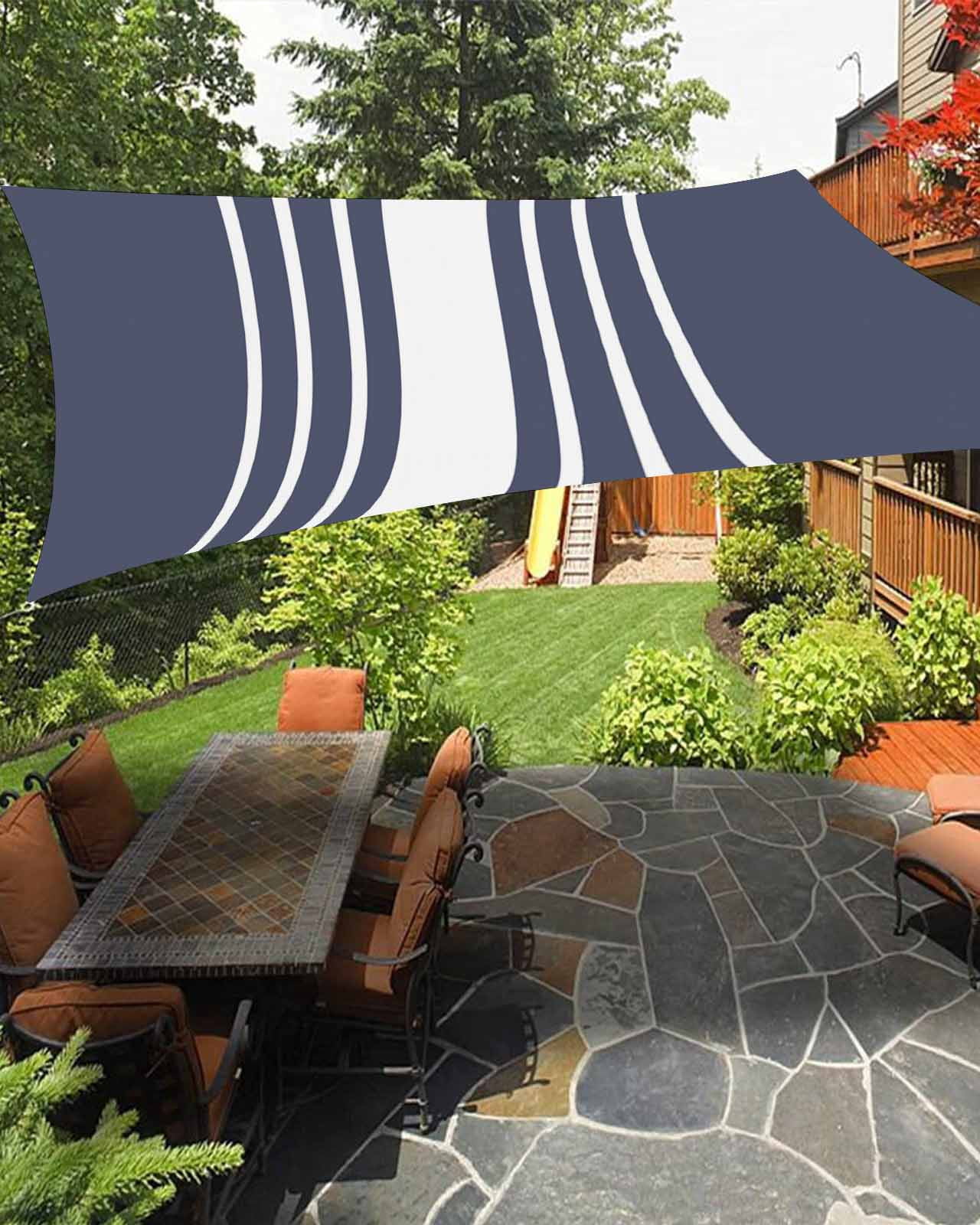 Abstract White Striped Sun Shade Sail 6.5'X10' Simple Blue Modern Theme ...