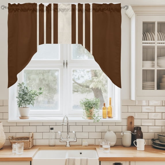 Abstract White Striped Swag Curtain Valance for Windows, Simple Brown ...