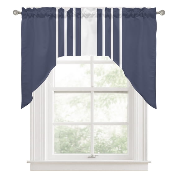 Abstract White Striped Swag Valance for Windows, Simple Blue Modern ...