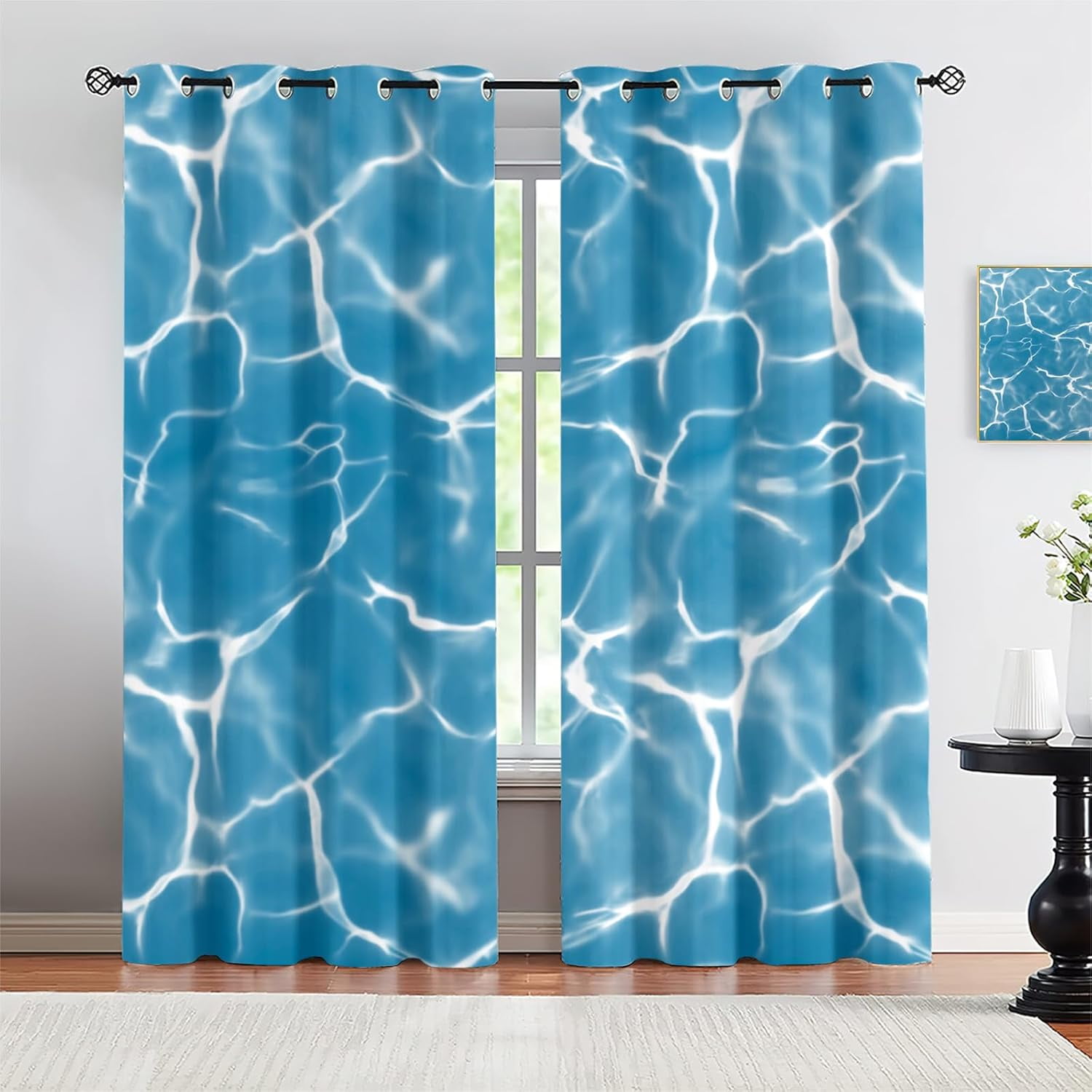 Abstract White Water Blackout Curtains, Blue Sea Background Window ...