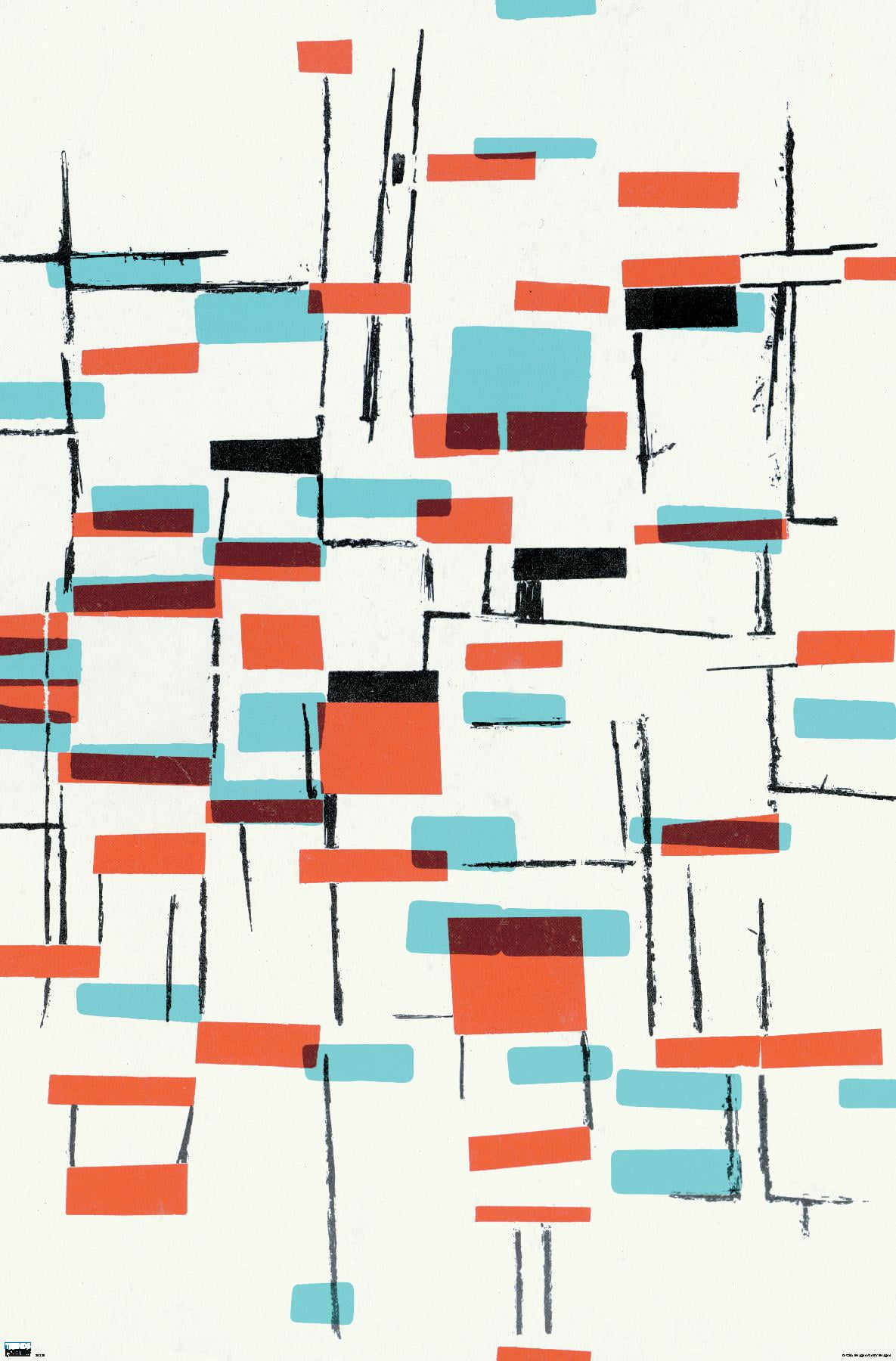 Abstract - White with Blue and Orange Rectangles Wall Poster, 14.725" x ...