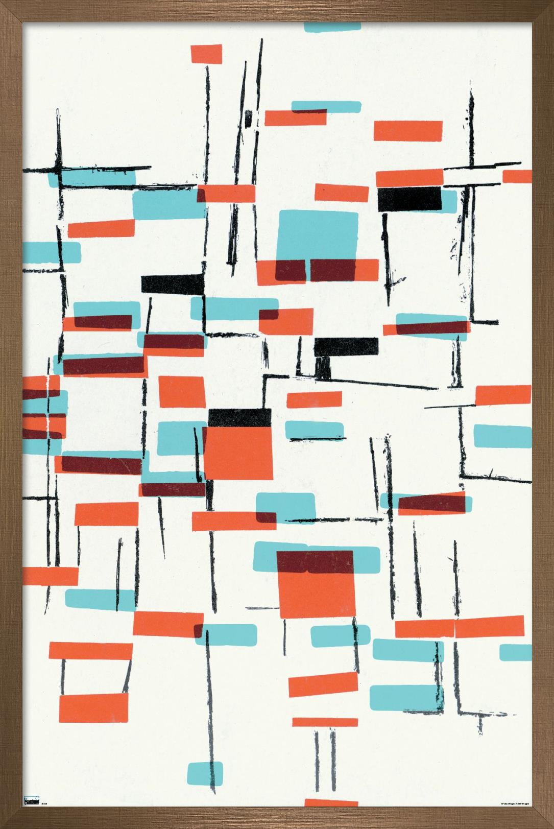 Abstract - White with Blue and Orange Rectangles Wall Poster, 22.375" x ...