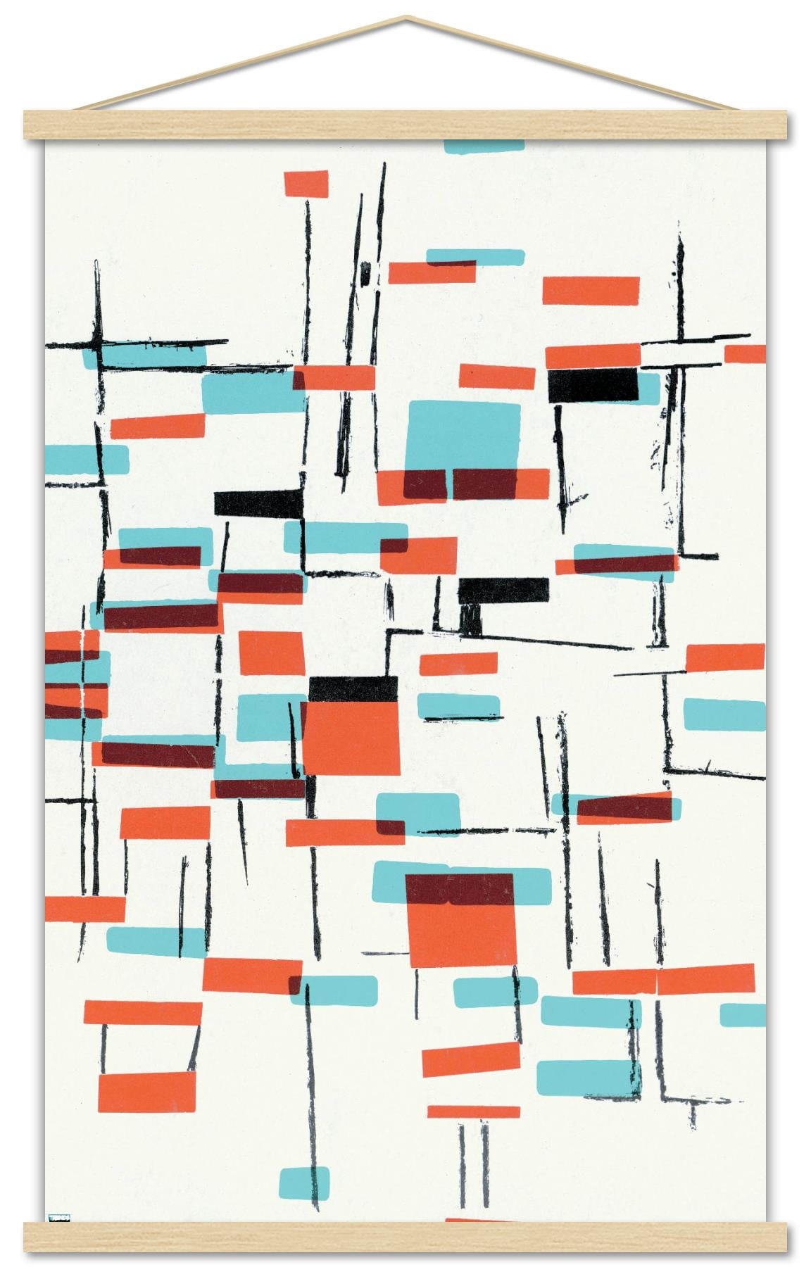 Abstract - White with Blue and Orange Rectangles Wall Poster with ...