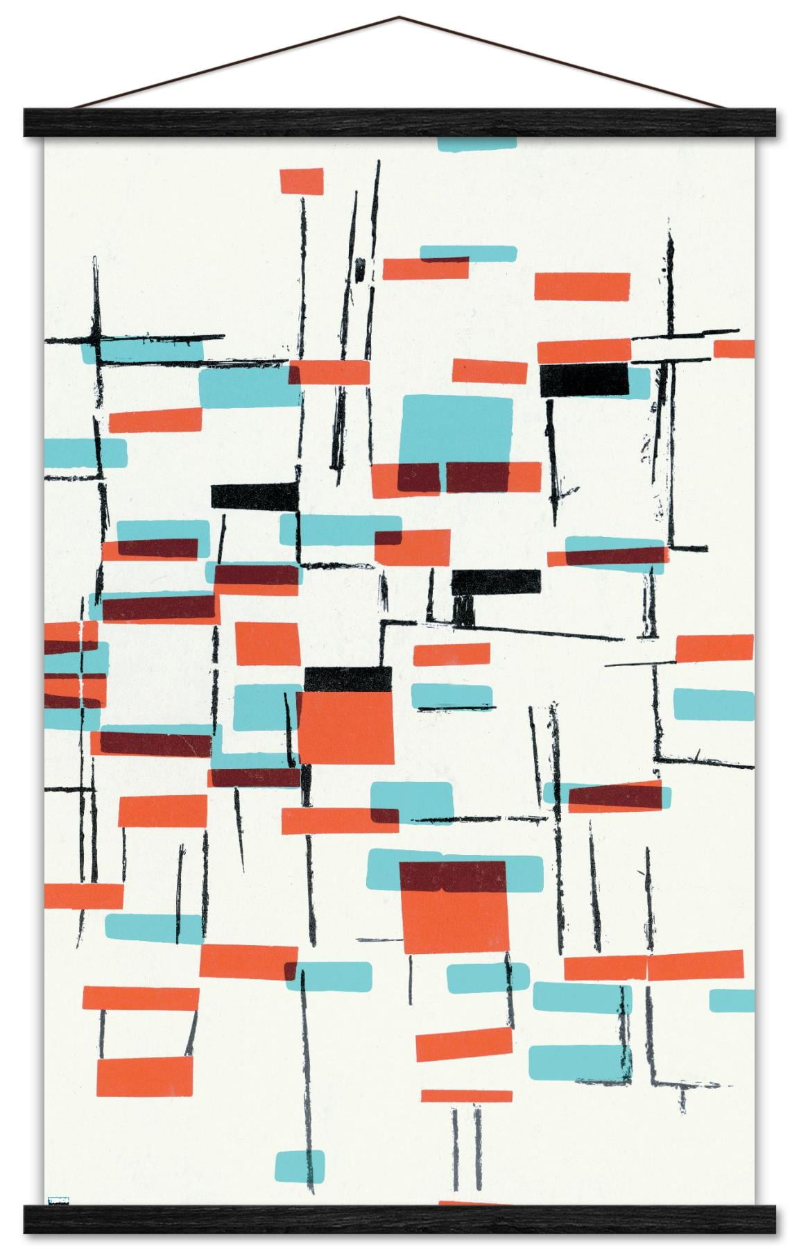 Abstract - White with Blue and Orange Rectangles Wall Poster with ...