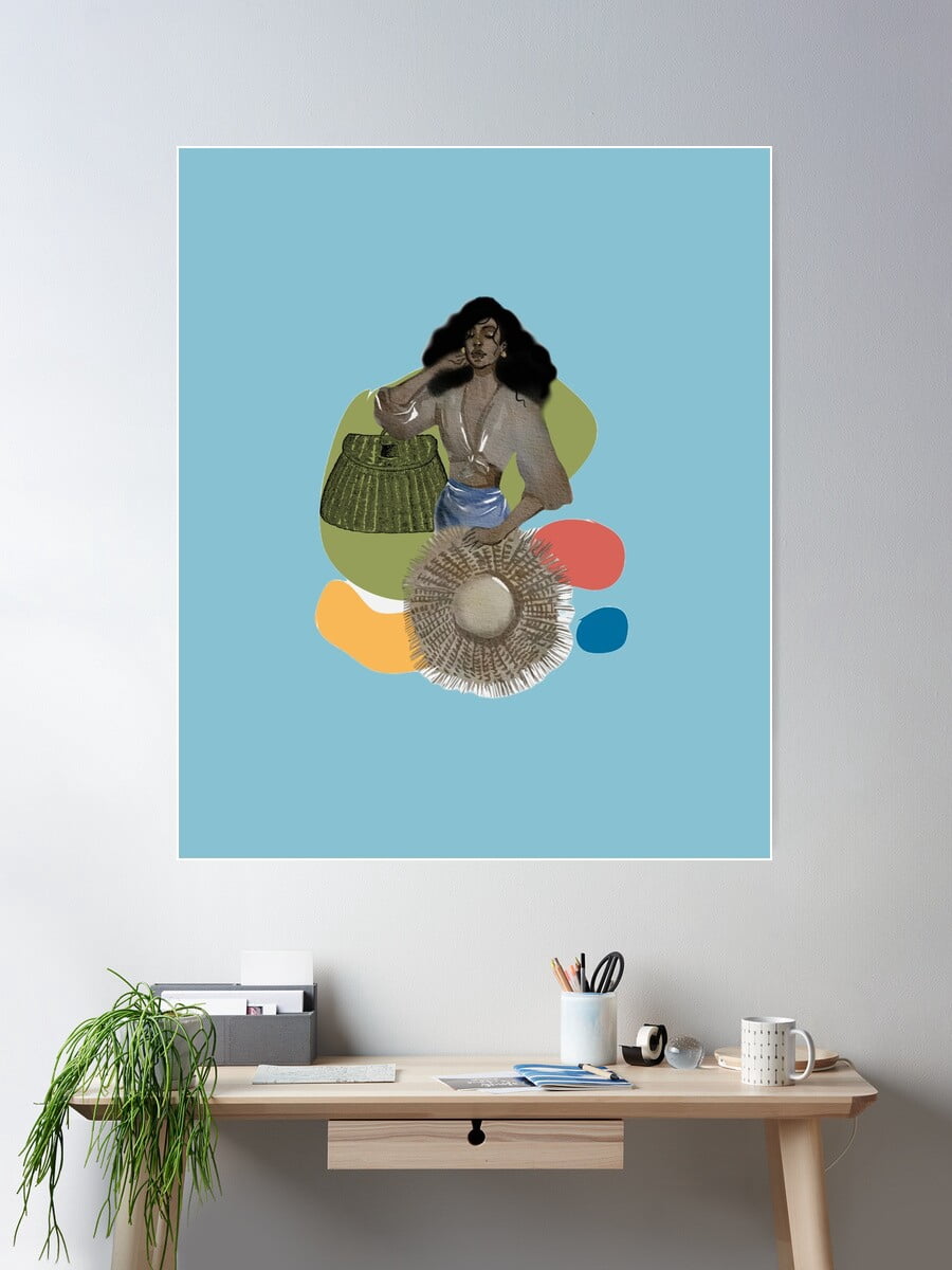 Abstract Wicker Woman Woven Hat Basket Purse Poster Wall Art, Modern ...