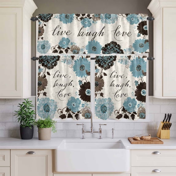 Abstract Wild Flower Watercolor Curtain Tier and Valance Set 3 Piece ...