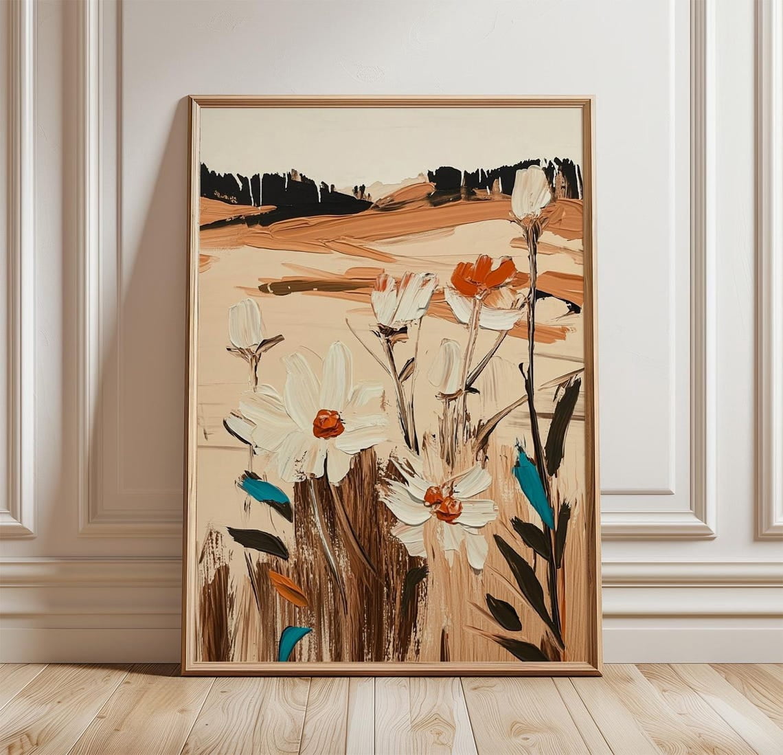 Abstract Wildflower Floral Field Wall Art Modern Neutral Earth Tone ...