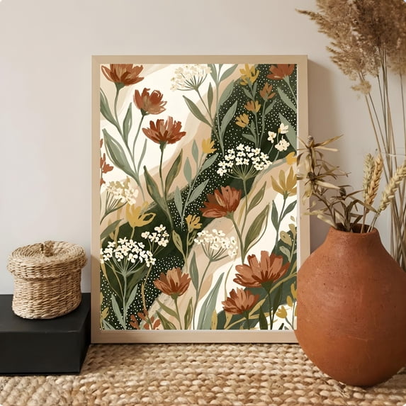 Abstract Wildflower Meadow Poster Earthy Botanical Wall Art Terracotta ...