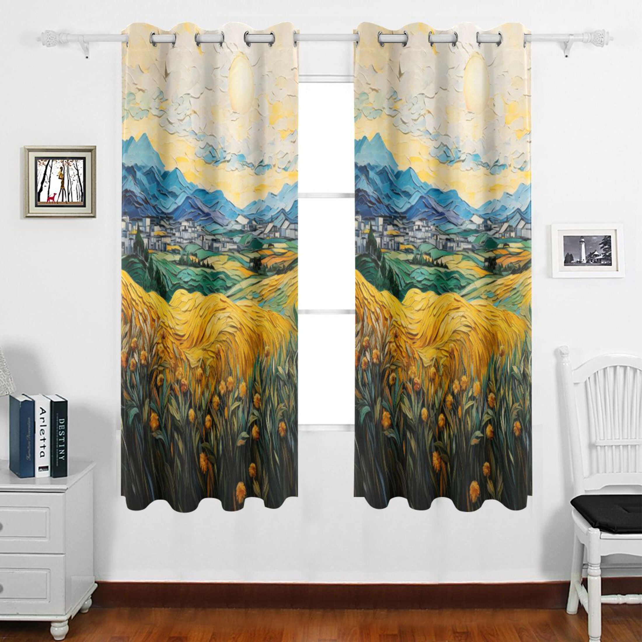 Abstract Wildflowers Grommet Blackout Curtains Thermal Insulated Window ...