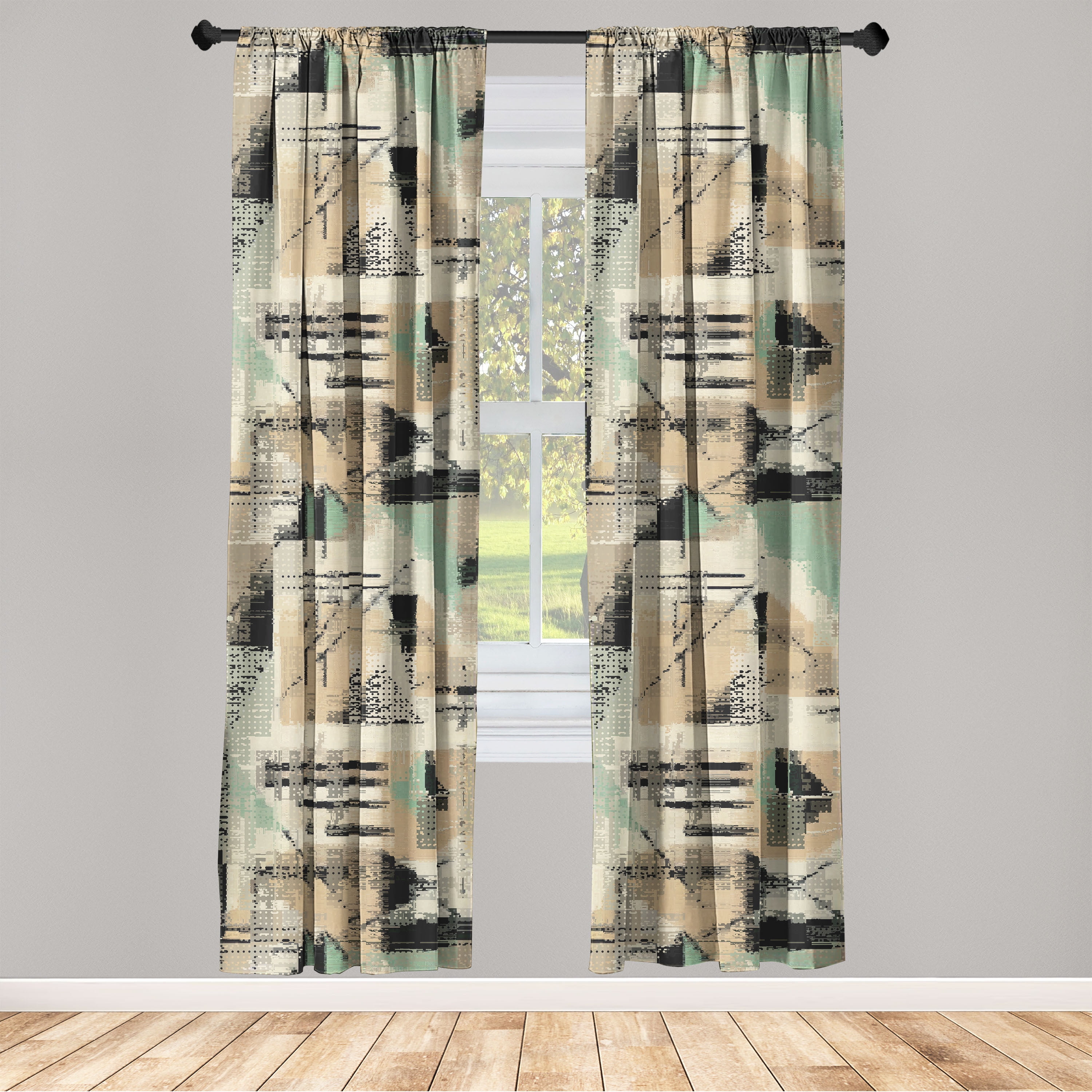 Abstract Window Curtains, Grunge Feels Earth Tones Drawn Rectangles and ...