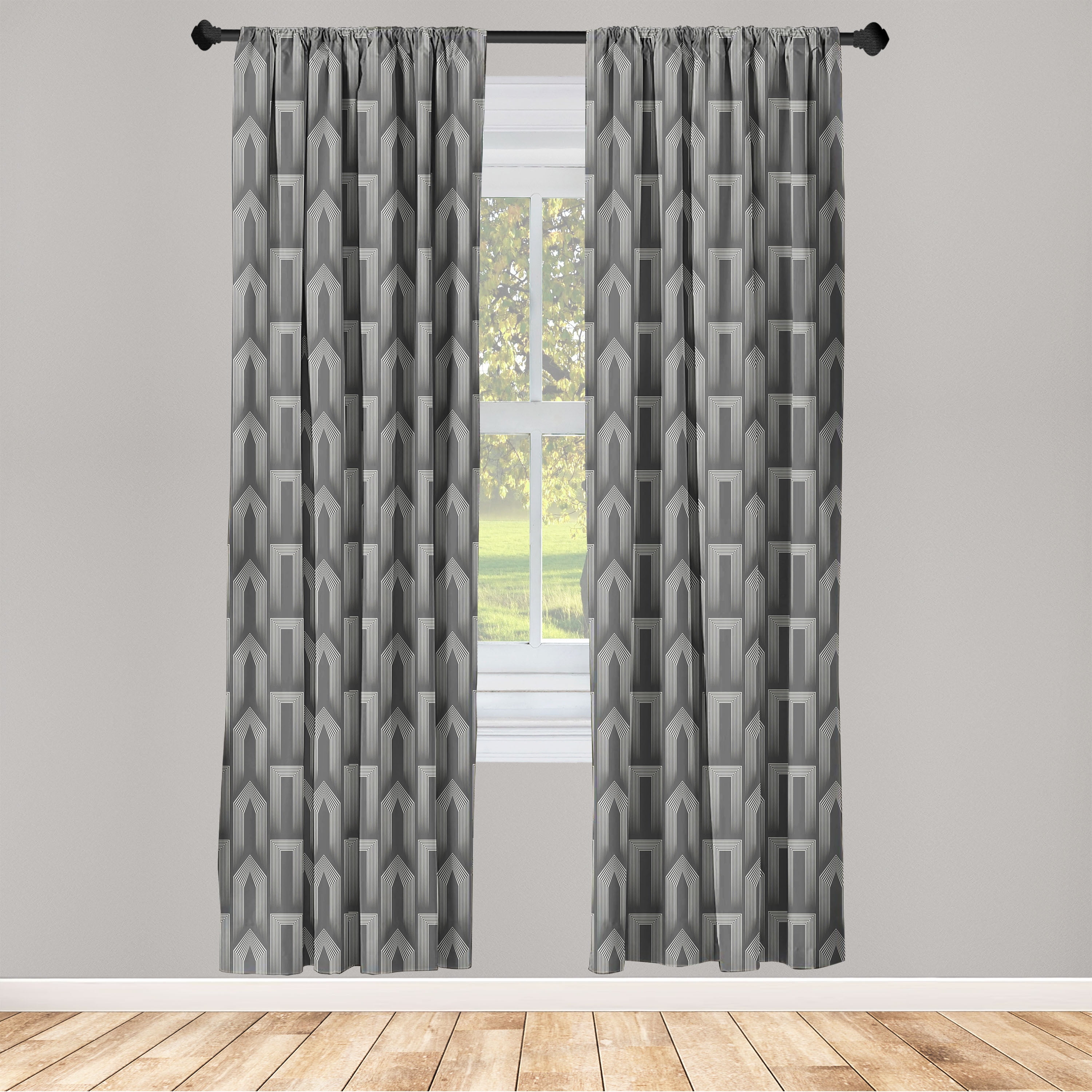 Abstract Window Curtains, Modern Themed Striped Polygonal Bars ...