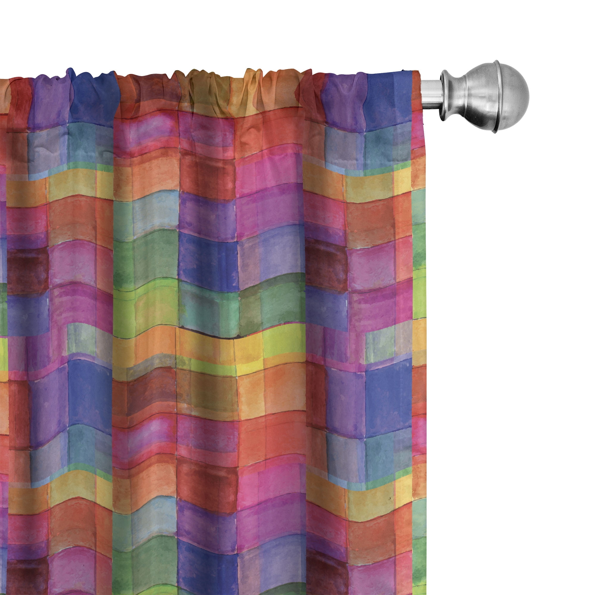 Abstract Window Curtains Pack of 2, Rainbow Colored Geometric Square ...