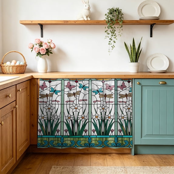 Abstract Window Flowers Cabinet Curtains 28" W x 35" L Geometric ...