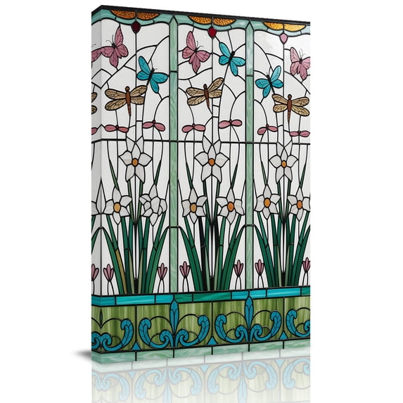 Abstract Window Flowers Canvas Wall Art for Living Room, Geometric ...