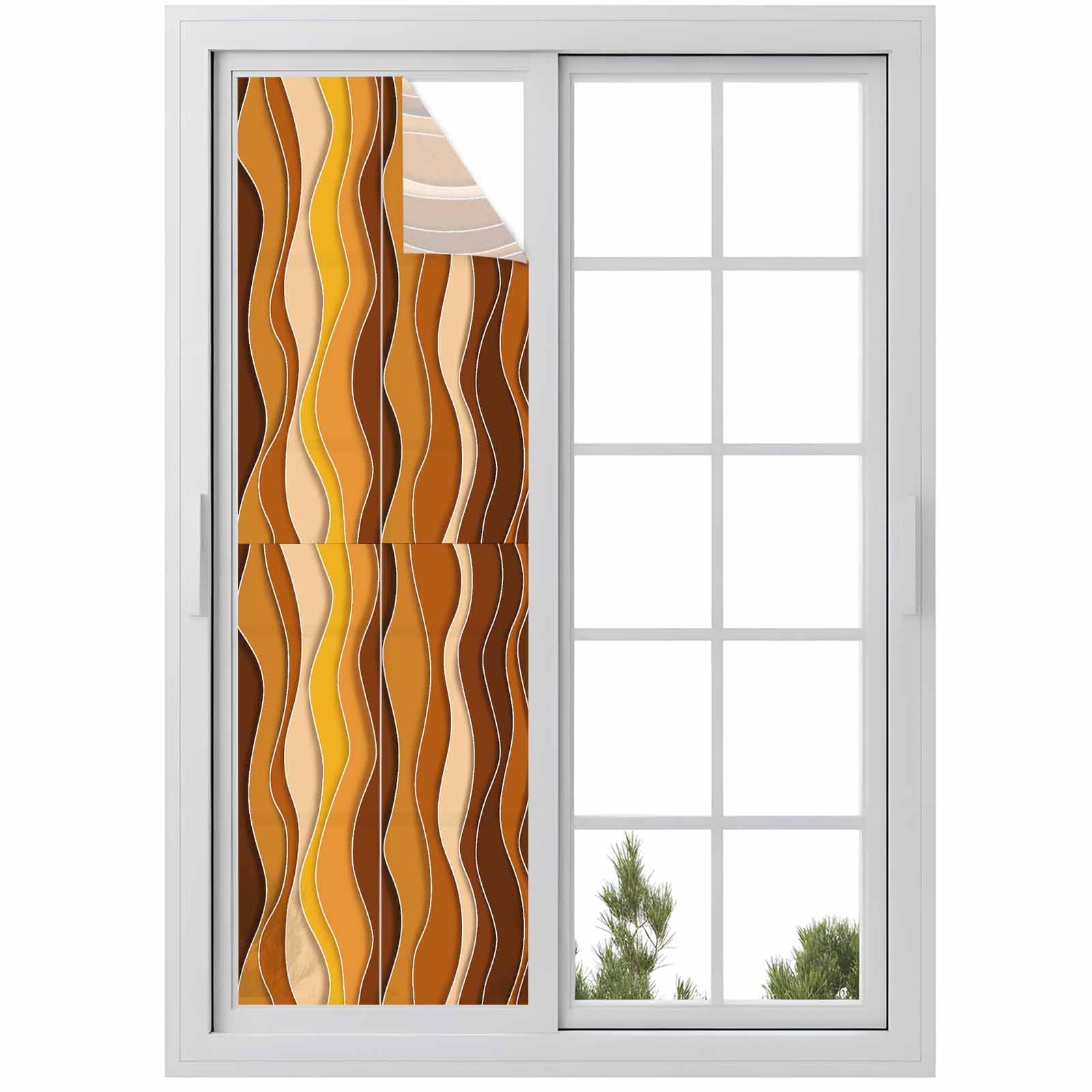 Abstract Window Privacy Film, Orange Gradient Waves Beach Lines Frosted ...