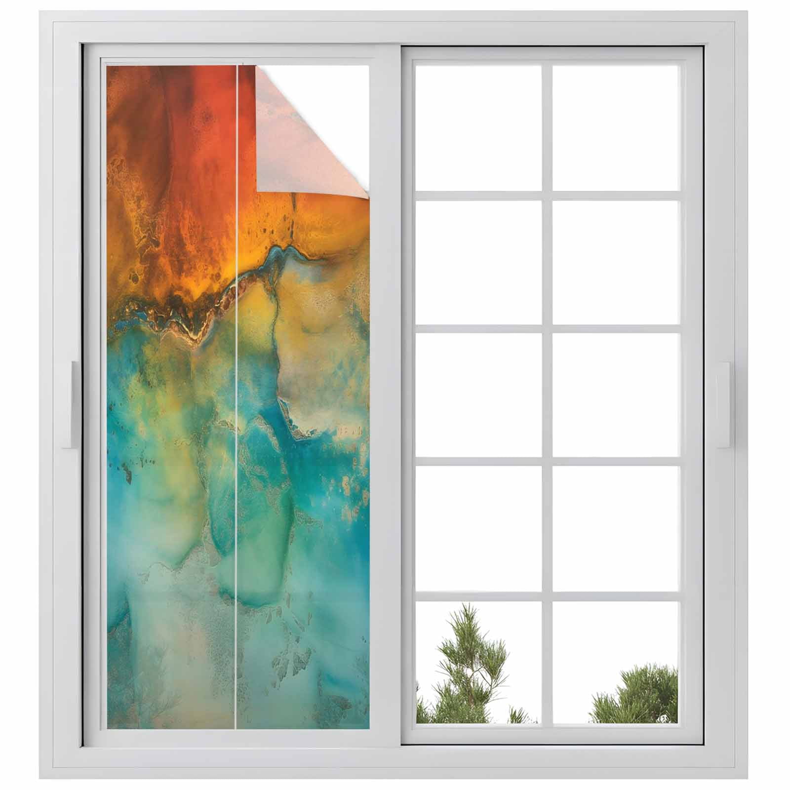 Abstract Window Privacy Film,Orange Teal Green Gradient Fluid Modern ...