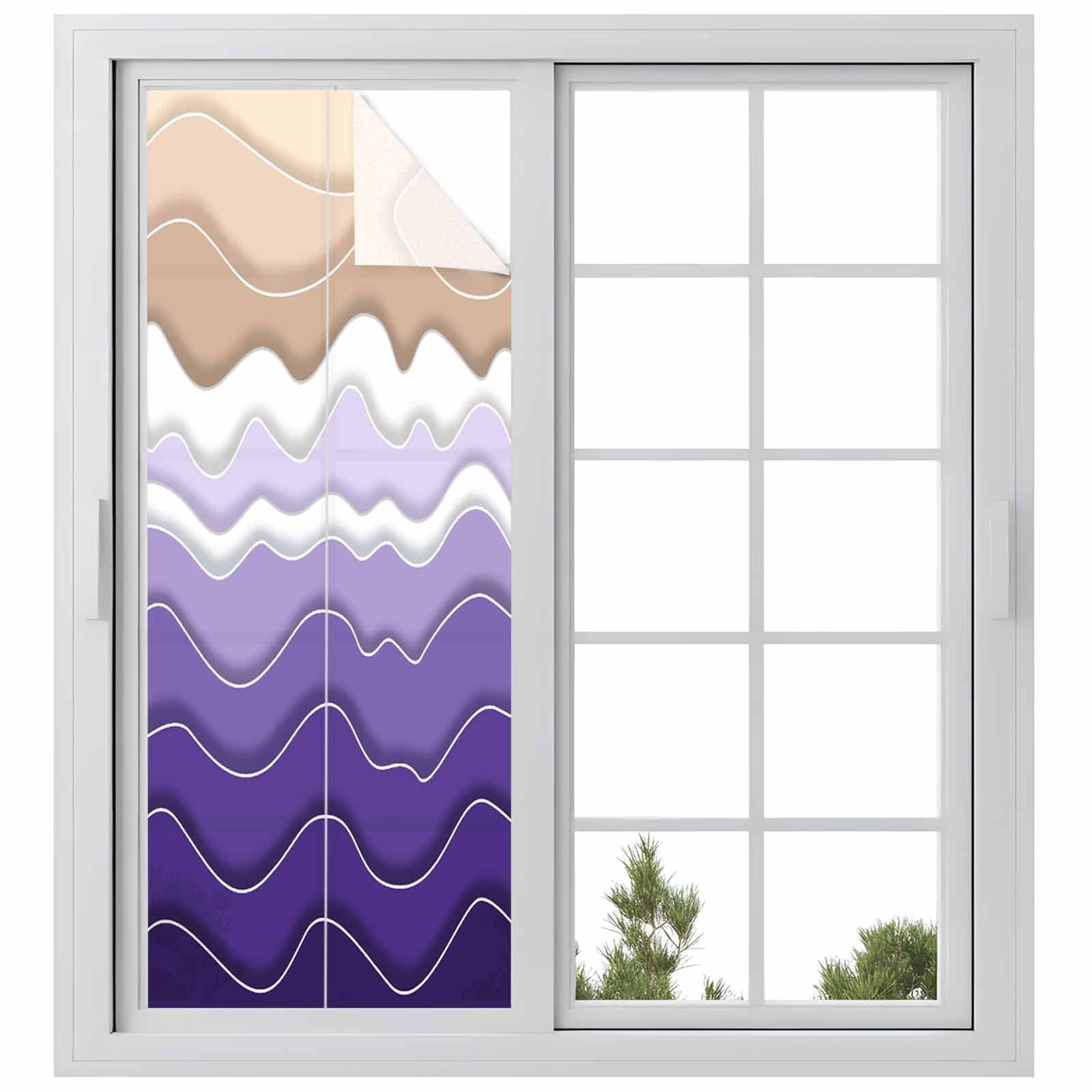 Abstract Window Privacy Film, Purple Brown Gradient Waves Beach Lines ...