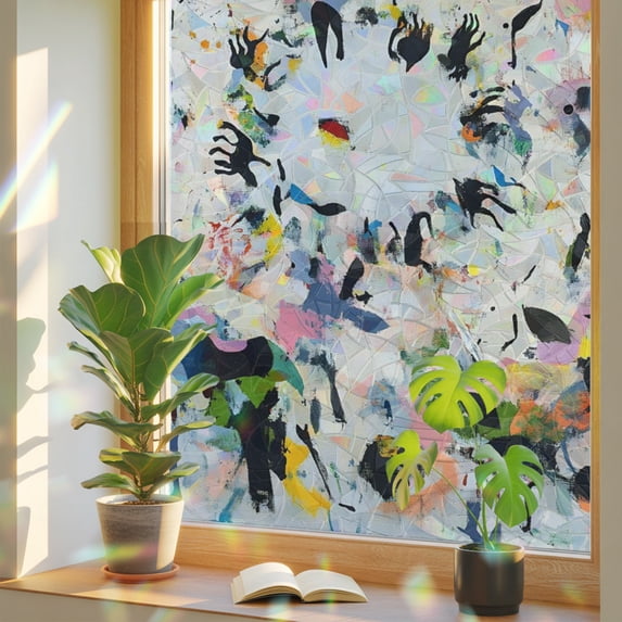 Abstract Window Privacy Film Rainbow Static Cling Stain Glass Window ...