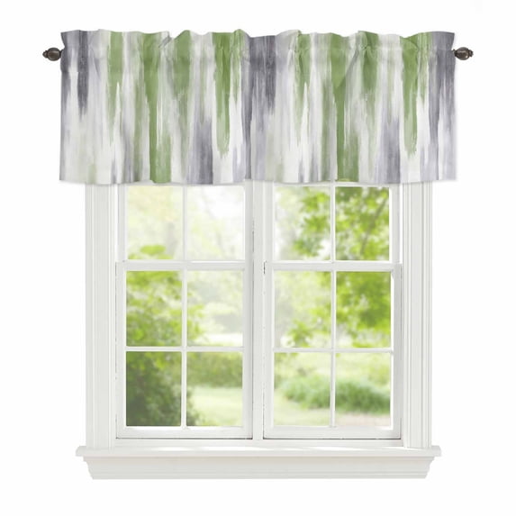 Abstract Window Valance Curtain Sage Green Grey White Rod Pocket ...