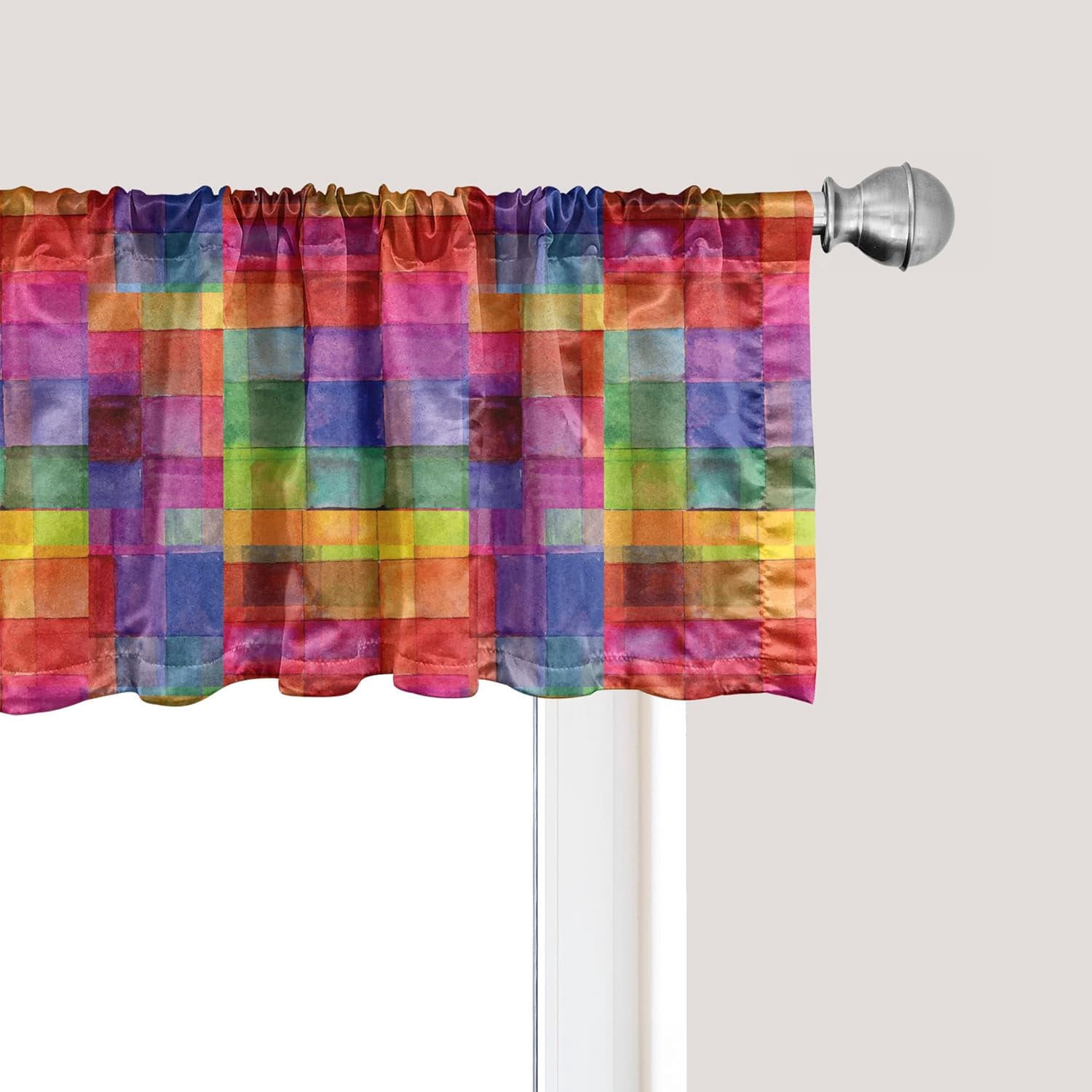 Abstract Window Valance, Rainbow Colored Geometric Square Shaped Blurry ...