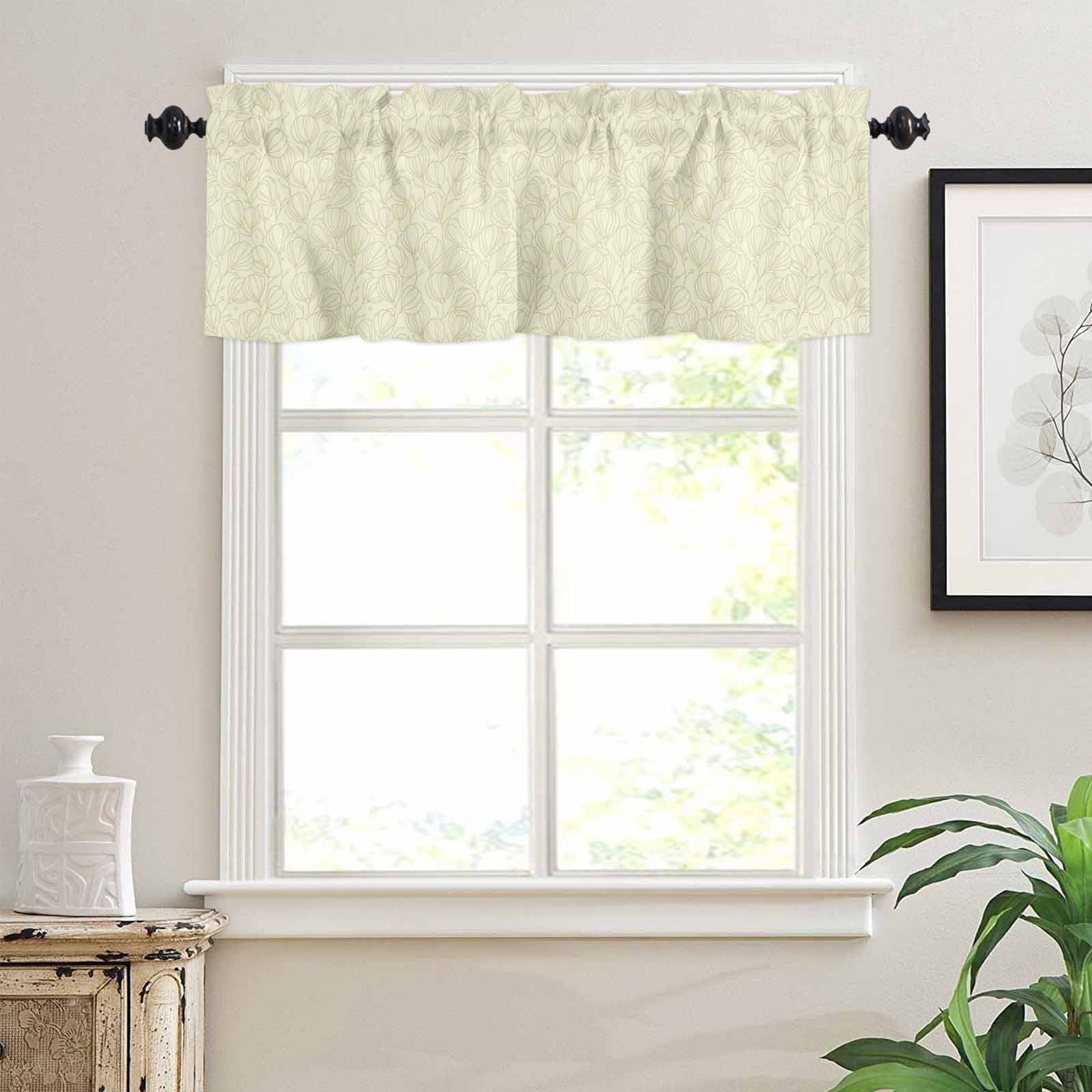 Abstract Window Valances for Kitchen, Golden Lines Floral Simple Rod ...