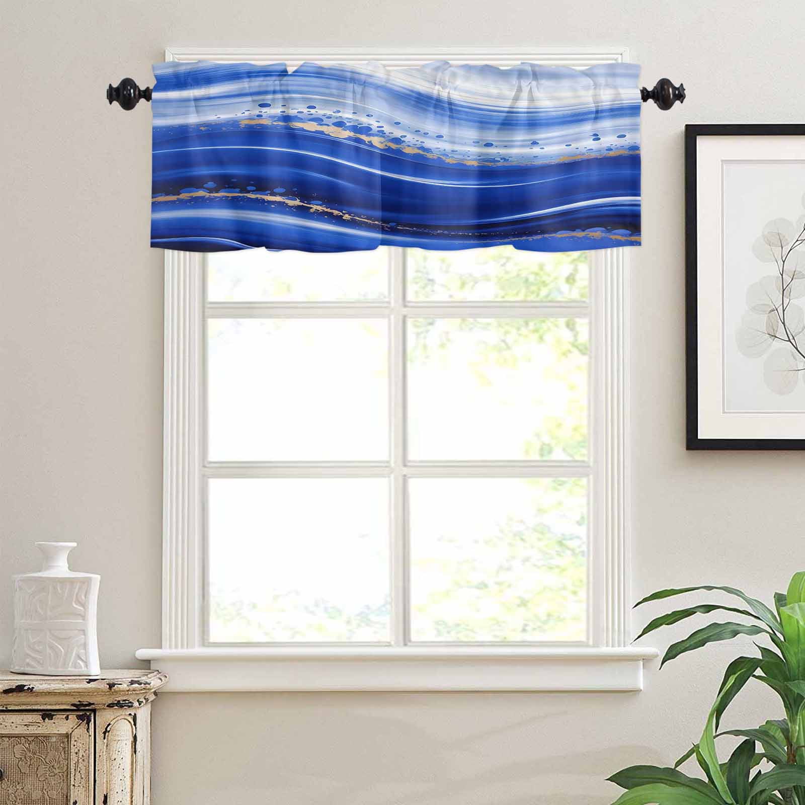 Abstract Window Valances for Kitchen, Gradient Blue Oil Painting Fluid ...